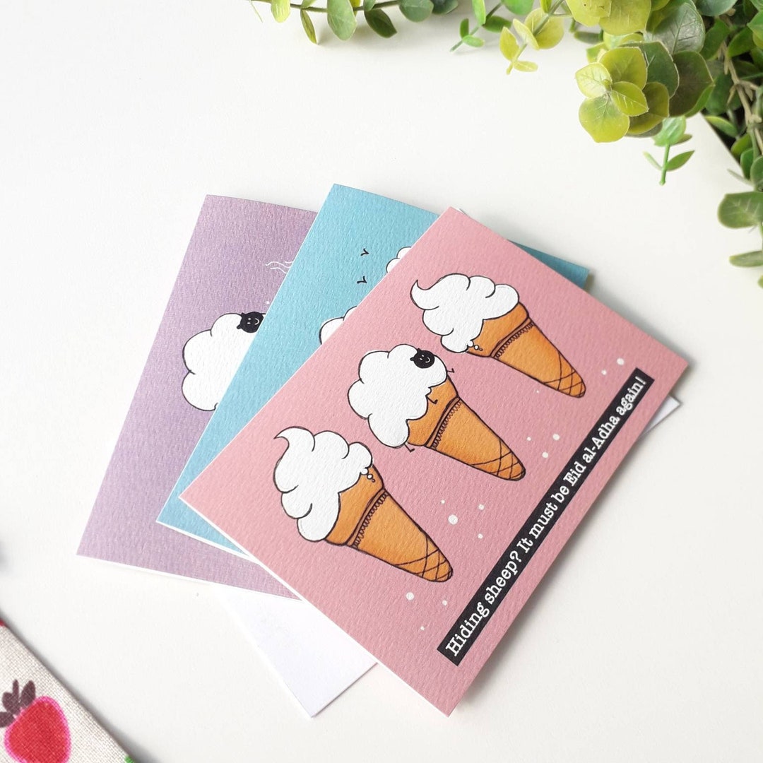 Multipack Funny Sheep Eid Cards Sheep Disguising as Ice Cream ...