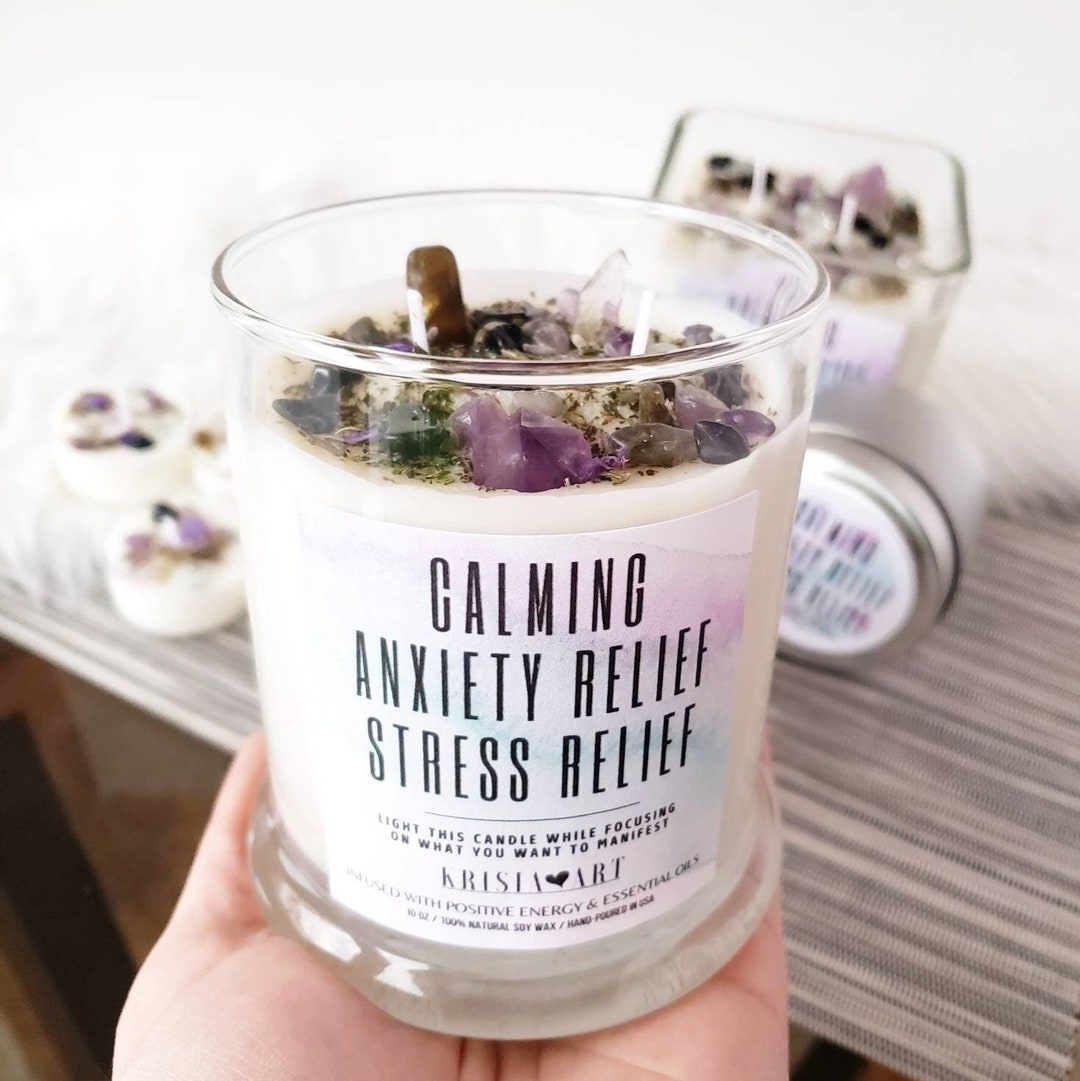 CALMING STRESS Relief & ANXIETY Candle. Scented Healing Crystal Candle ...