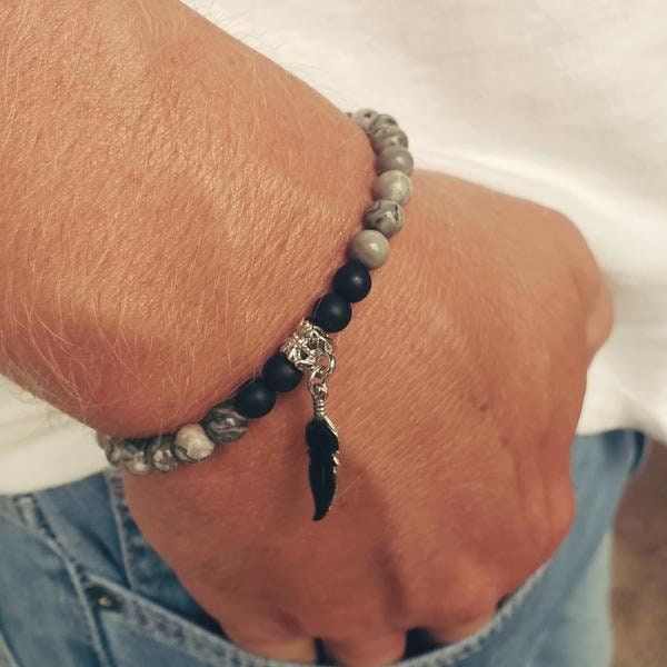 Grey Matte Bracelet for Men Beaded Bracelets Mens Bracelets | Etsy