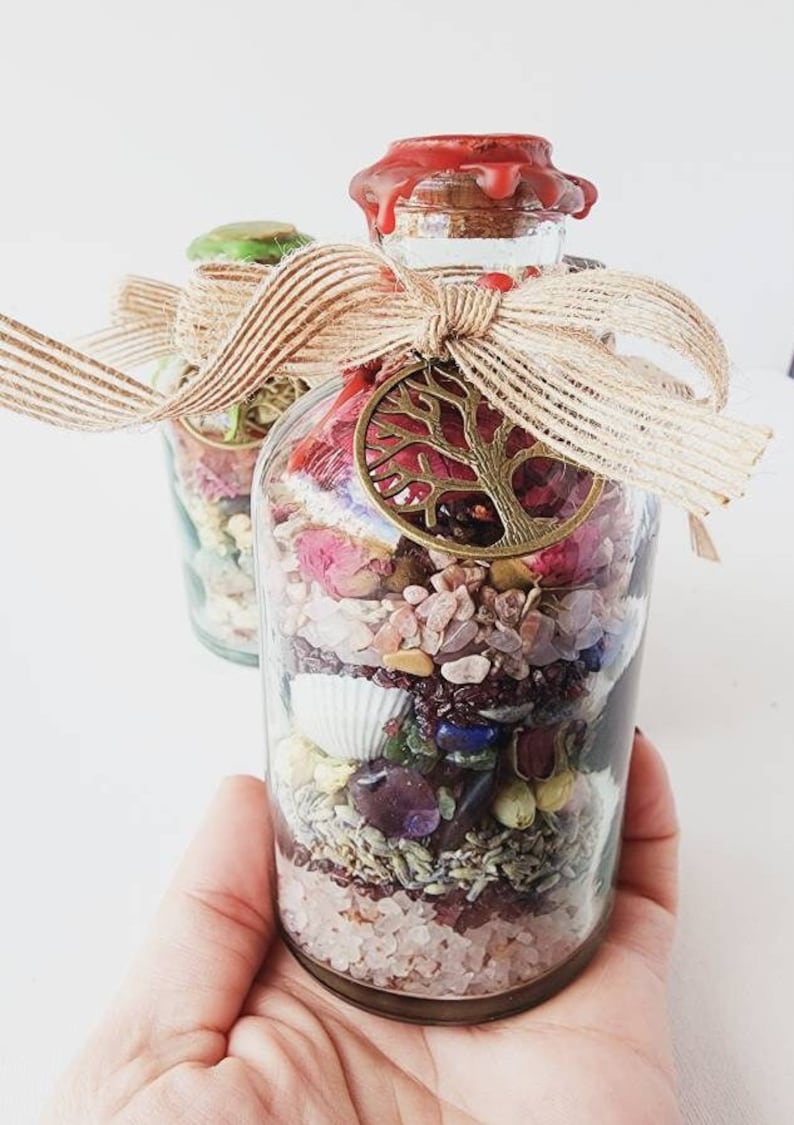 LARGE Intention Spell Bottle With Crystals and Herbs - Etsy