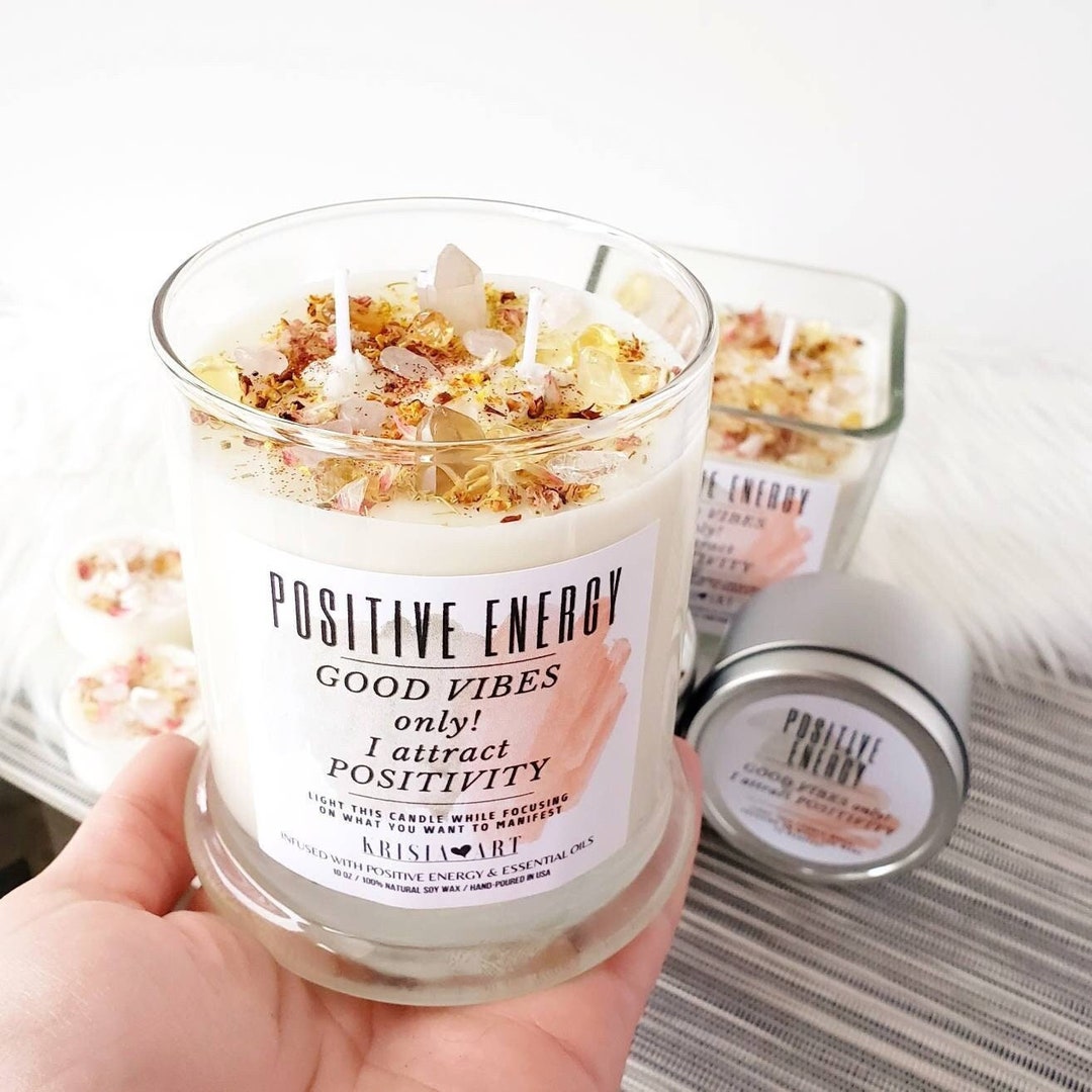 POSITIVE ENERGY Crystal Candle for Attraction and Manifestation Good ...