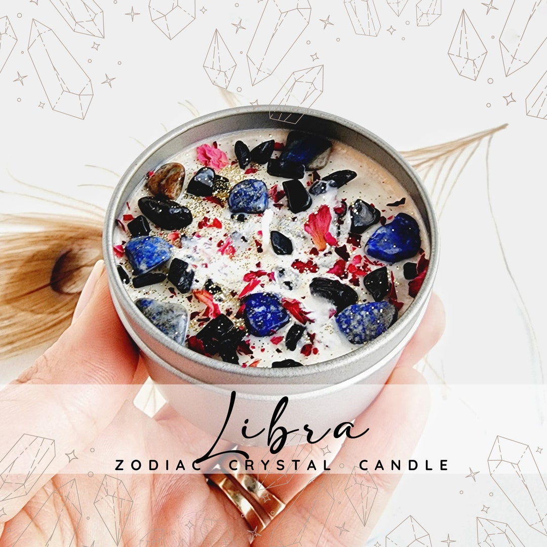 LIBRA Candle for Libra Gift Zodiac Candle With Dried Flower Candle Libra Crystals Astrology ...