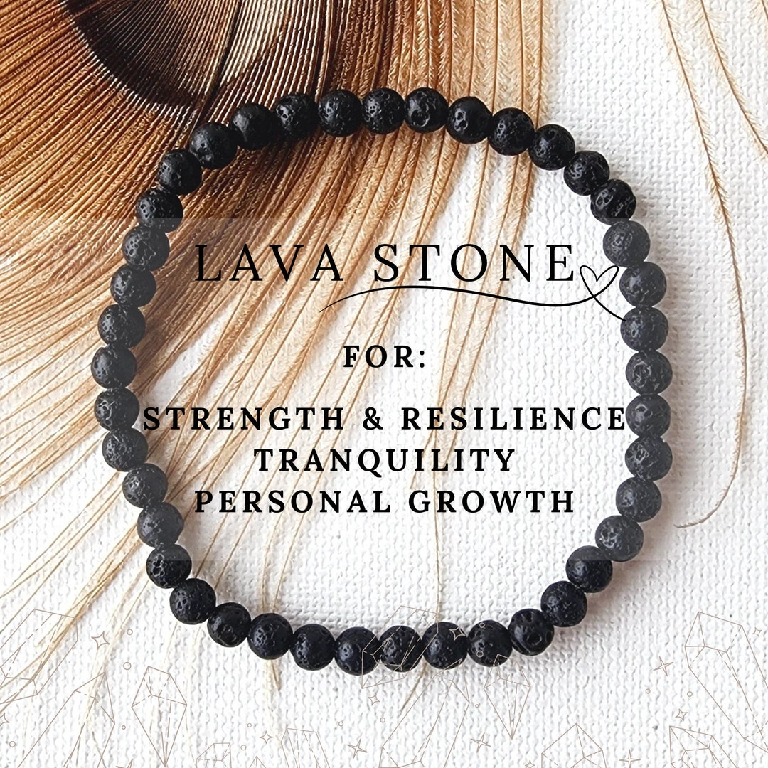 4mm BLACK LAVA STONE Bracelet for Strength Healing Crystals Bracelets ...