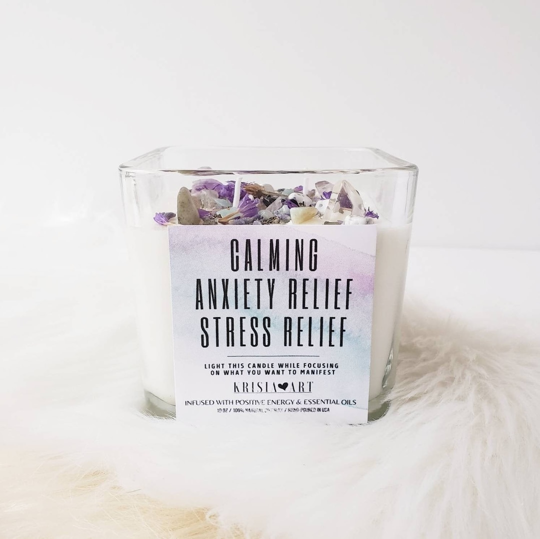 CALMING STRESS Relief & ANXIETY Candle. Scented Healing Crystal Candle ...