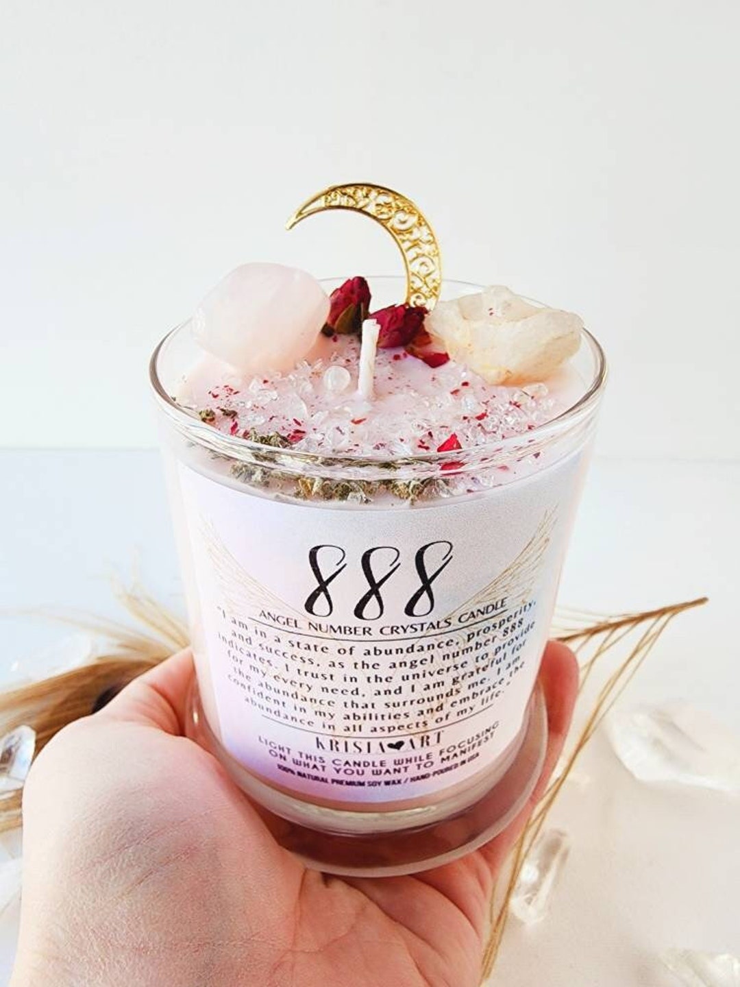 888 ANGEL Number Candle Crystals Candle for Manifestation Spiritual ...