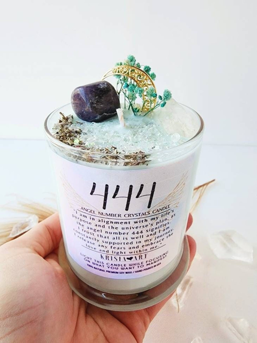 444 ANGEL Number Candle Crystals Candle for Manifestation Spiritual ...