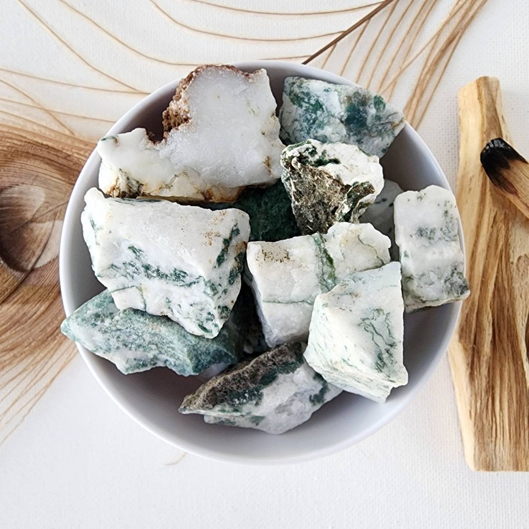 Raw TREE AGATE Rough Crystal, Green and White Dendritic Agate Stone ...