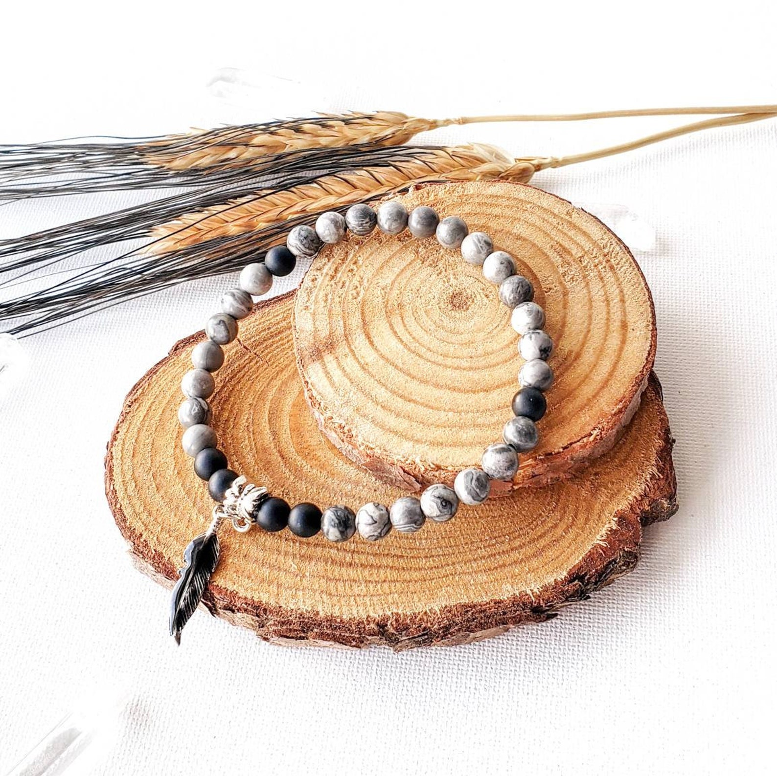 Grey Matte Bracelet for Men Beaded Bracelets Mens Bracelets - Etsy