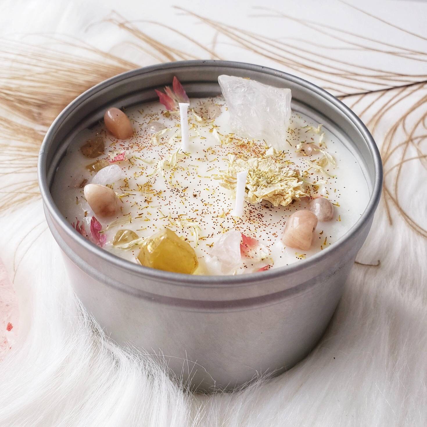 POSITIVE ENERGY Crystal Candle for Attraction and Manifestation Good ...