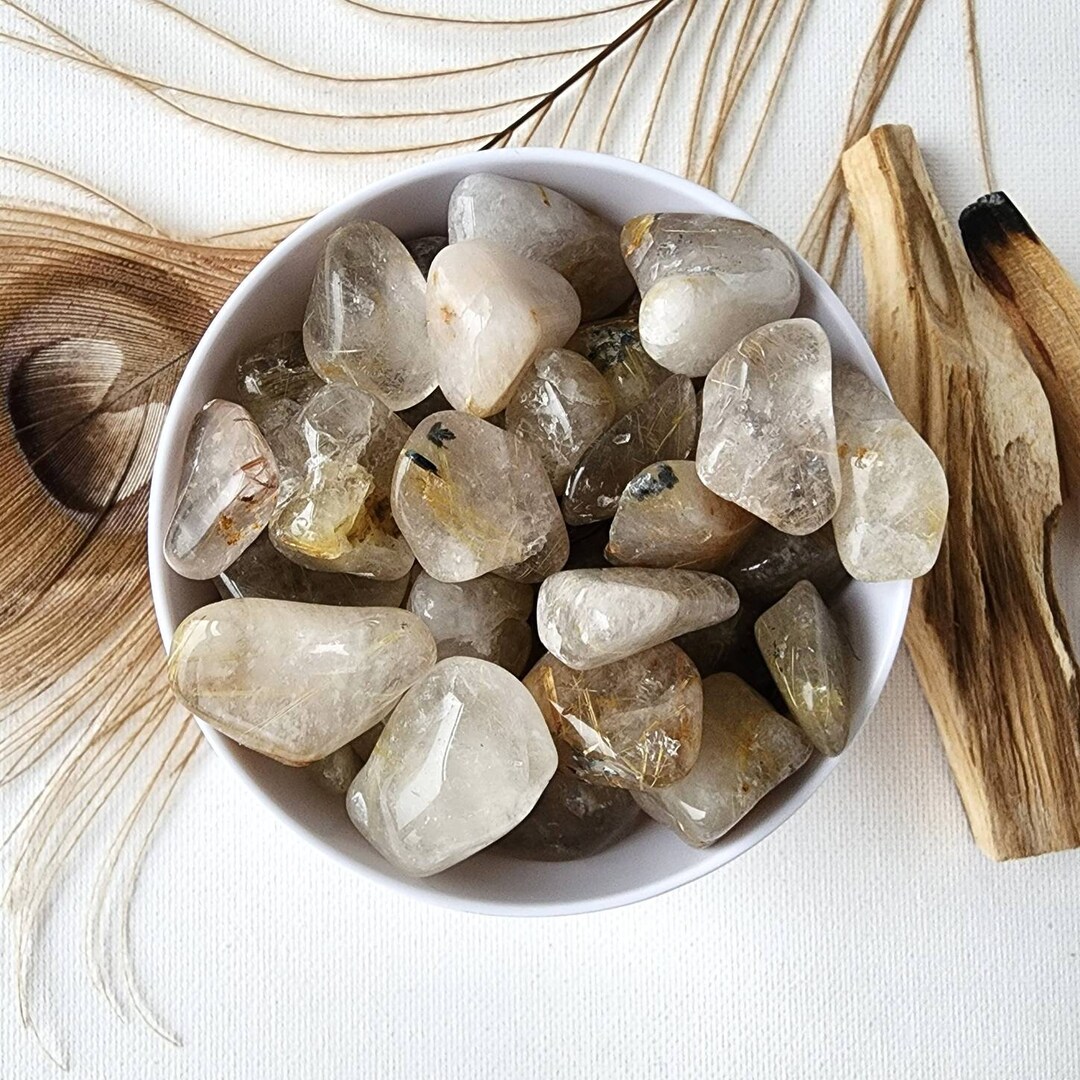 RUTILATED QUARTZ Tumble Crystal Polished Tumbled Rutile Quartz Gemstone ...
