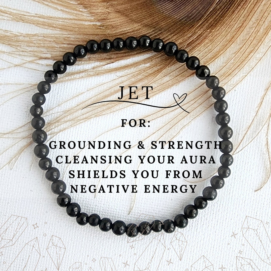 4mm BLACK JET Healing Crystal Bracelet for Strength, Grounding ...