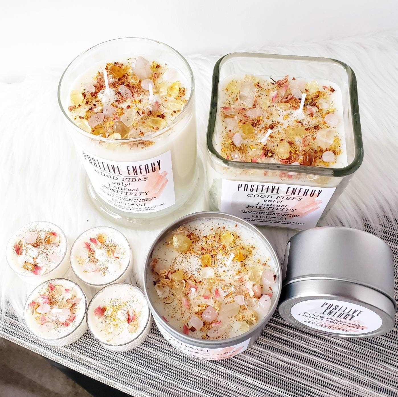 POSITIVE ENERGY Crystal Candle for Attraction and Manifestation Good ...