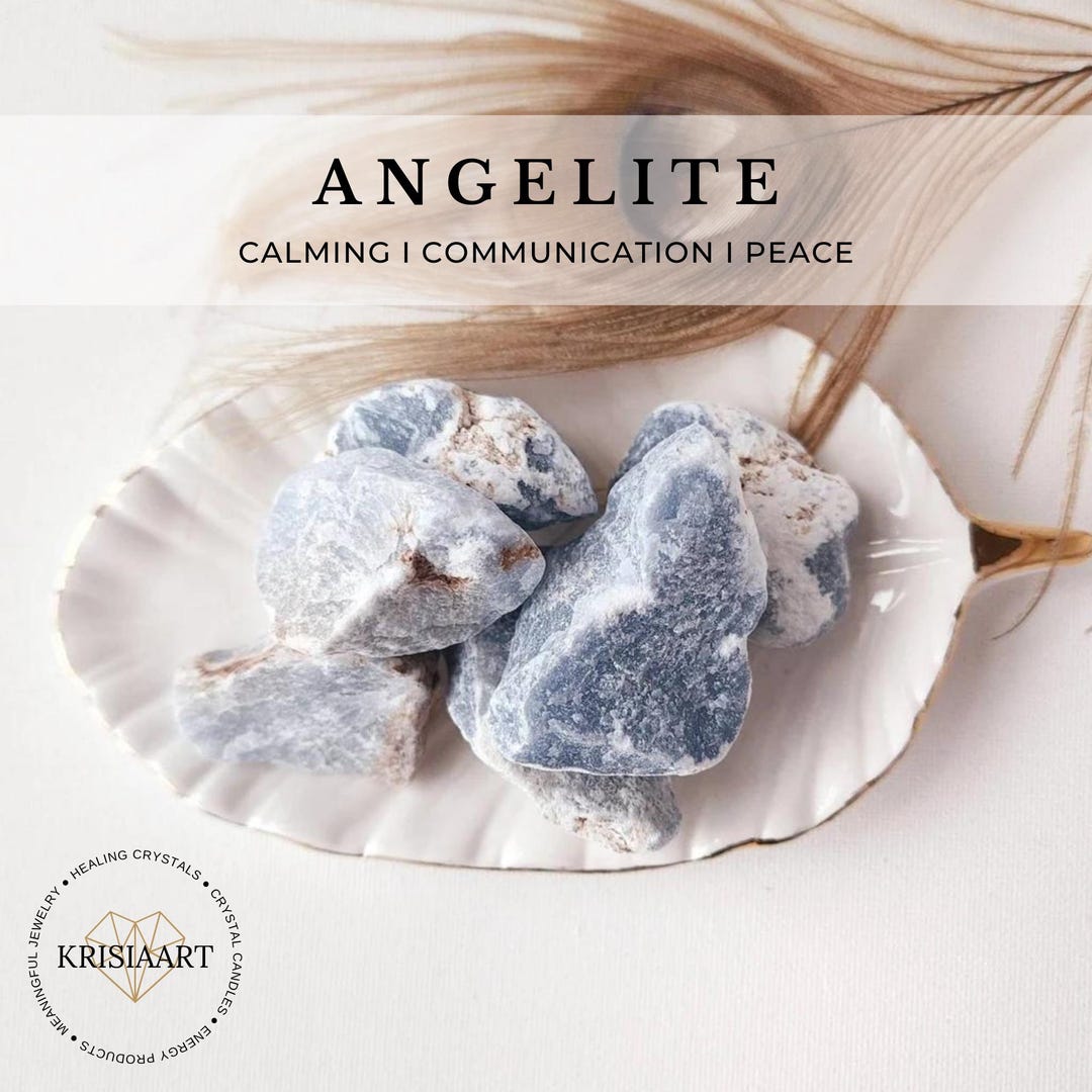 ANGELITE Raw Crystal Blue Angel Stone Gemstone for Reiki Healing Throat ...