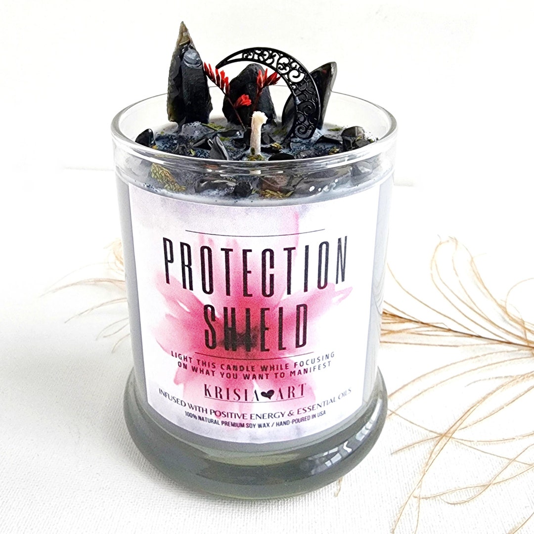 PROTECTION Candle Energy Shield Crystal Candles for Cleansing. Black ...