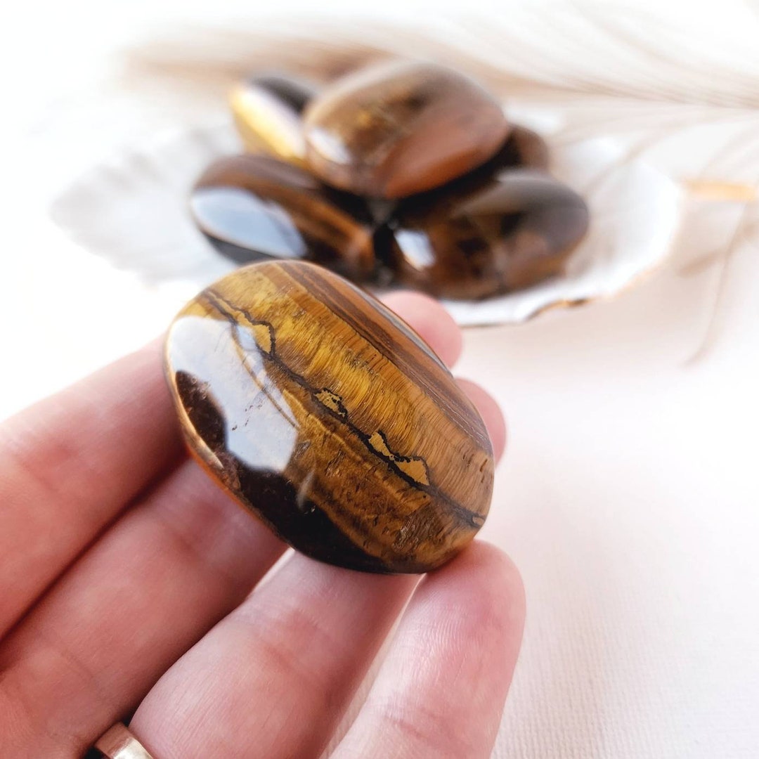 Yellow TIGER'S EYE Tumbled Gold Tigers Eye Palm Crystal Gemstone Reiki ...