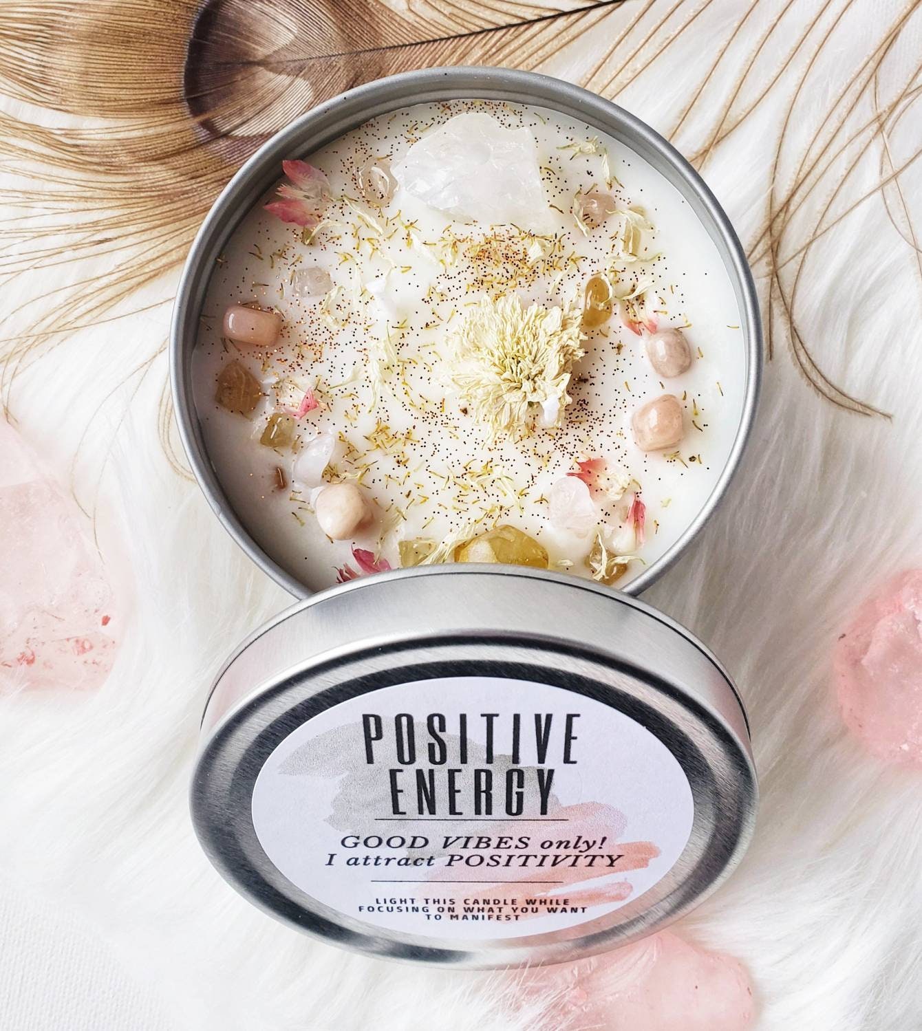 POSITIVE ENERGY Crystal Candle for Attraction and Manifestation Good ...