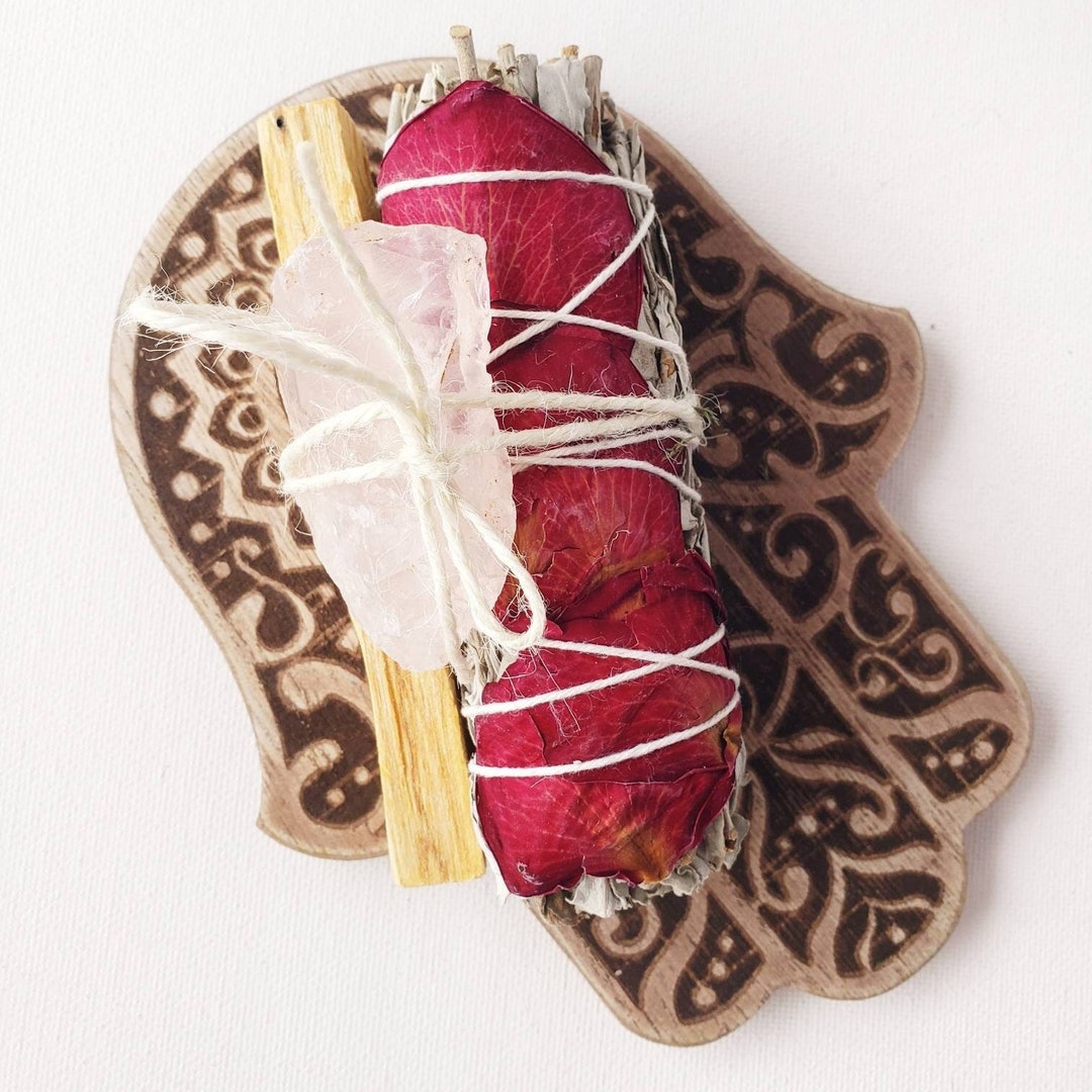 White Sage & Rose SMUDGE KIT for Love, Cleansing, Negative Energy ...