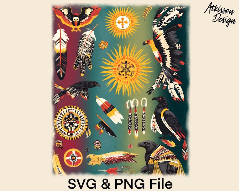 Native American Collage PNG Sublimation First Nation Motifs Vector ...