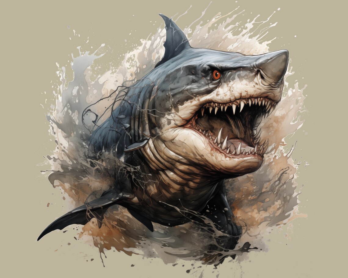 PNG Shark, Watercolor Artwork, Clipart, Set of 4 Individual Elements on ...