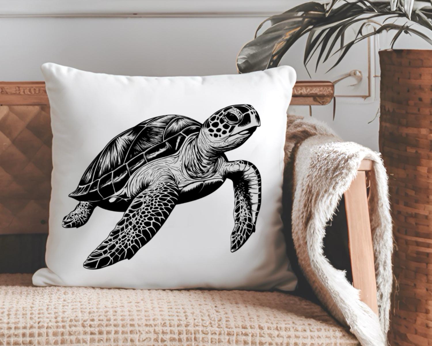 B & W Sea Turtle SVG PNG Laser Engrave Clipart Black and White Vector ...