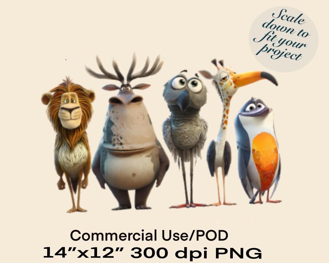 Adorable Zoo Animals PNG T-shirt Sublimation Designs Imaginary ...