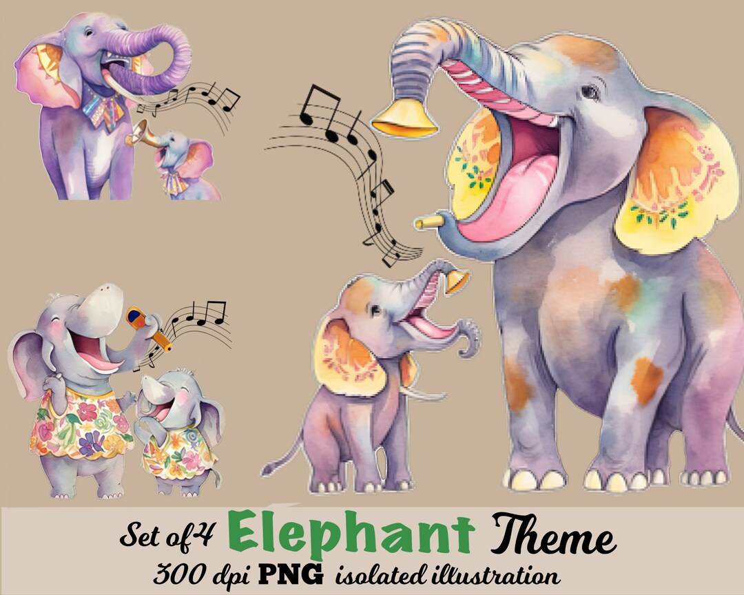 PNG Elephant Baby and Mother Singing, Vtuber Asset, Clipart, Set of 4 ...