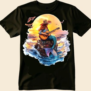 Cowgirl Mermaid PNG Sublimation Design Guitar Playing PNG Clipart Sea ...