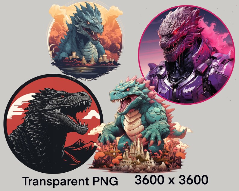 PNG Godzilla Clipart, Vtuber Asset, Set of 4 Individual Elements on a ...