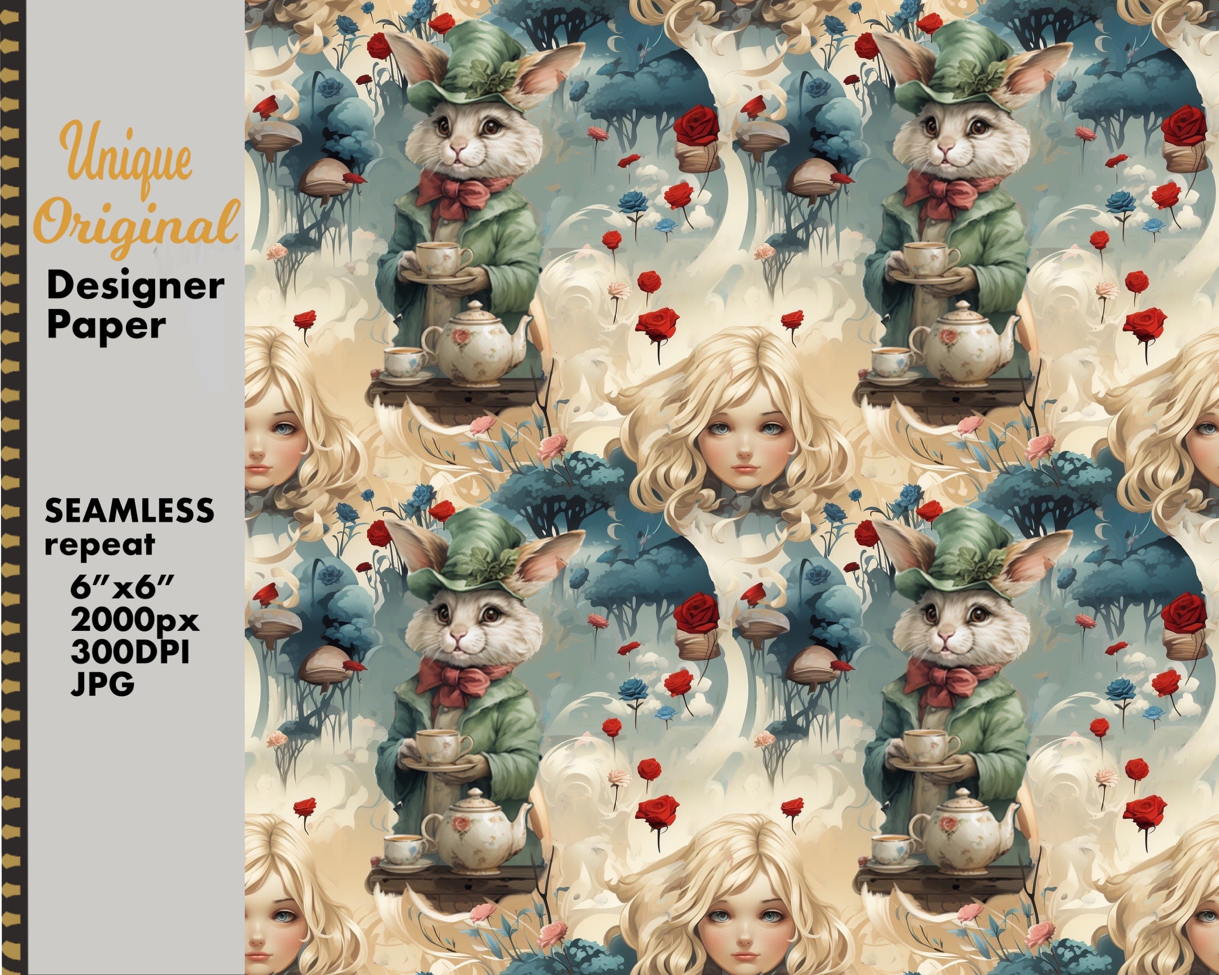 Alice in Wonderland Digital Paper Pack, Original Designer Papers, 8 ...