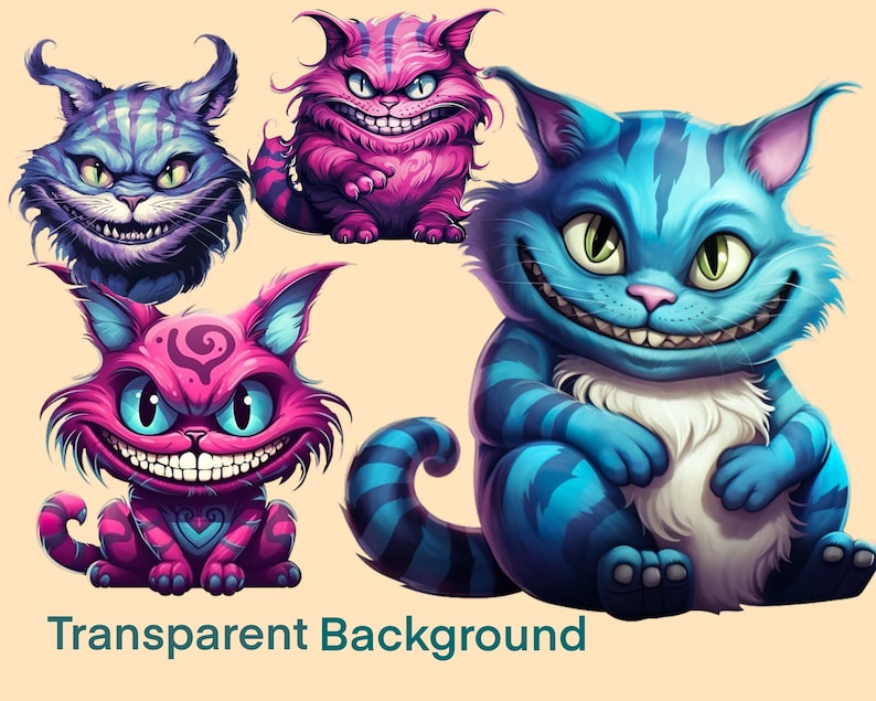 PNG Cheshire Cat, Set of 4 Individual Elements on a Transparent ...