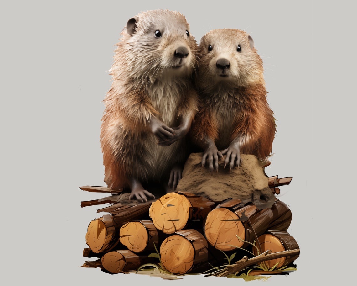 PNG Beaver Clipart, Set of 4 Individual Elements on a Transparent ...