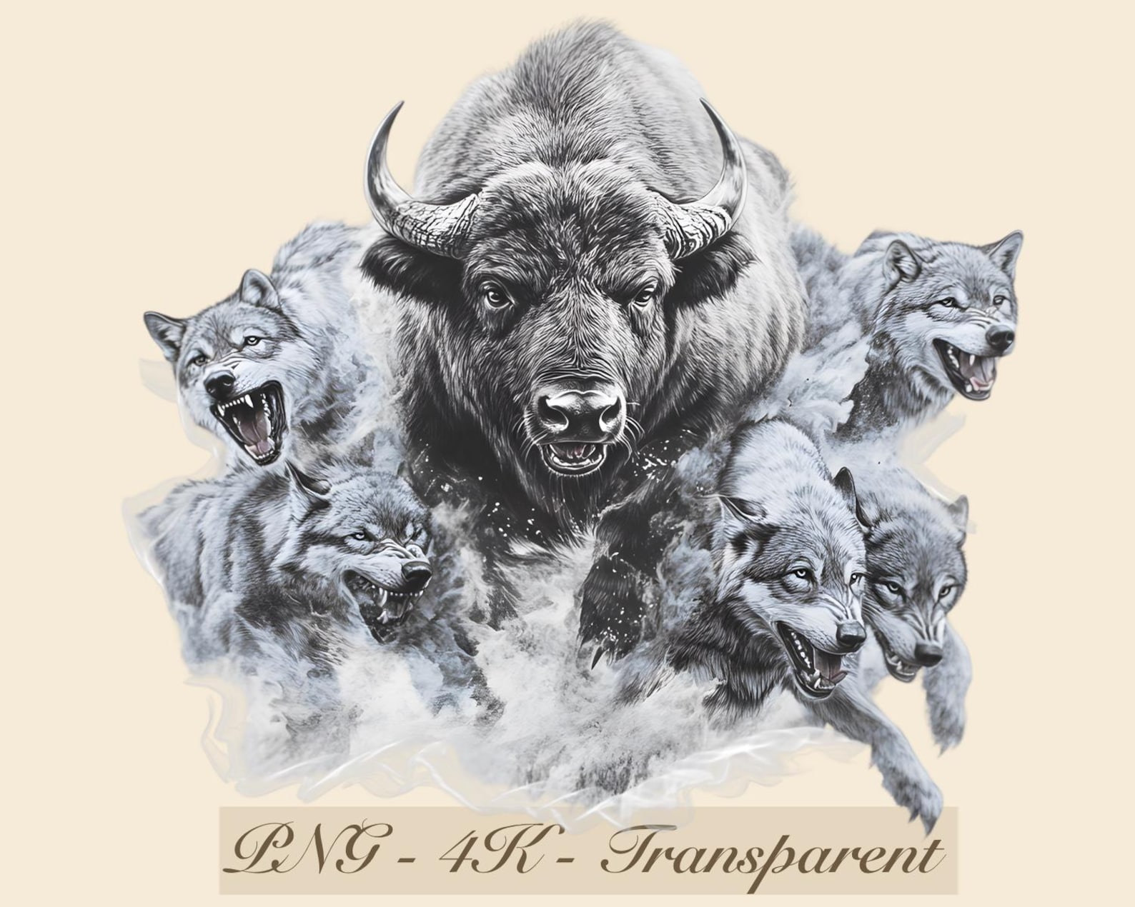 Realistic Buffalo Animal Drawing PNG Illustrated Artwork Wolves ...