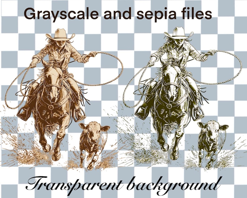 Cowgirl Roping Calf PNG Image Western Rodeo Digital Drawing Clip Art ...