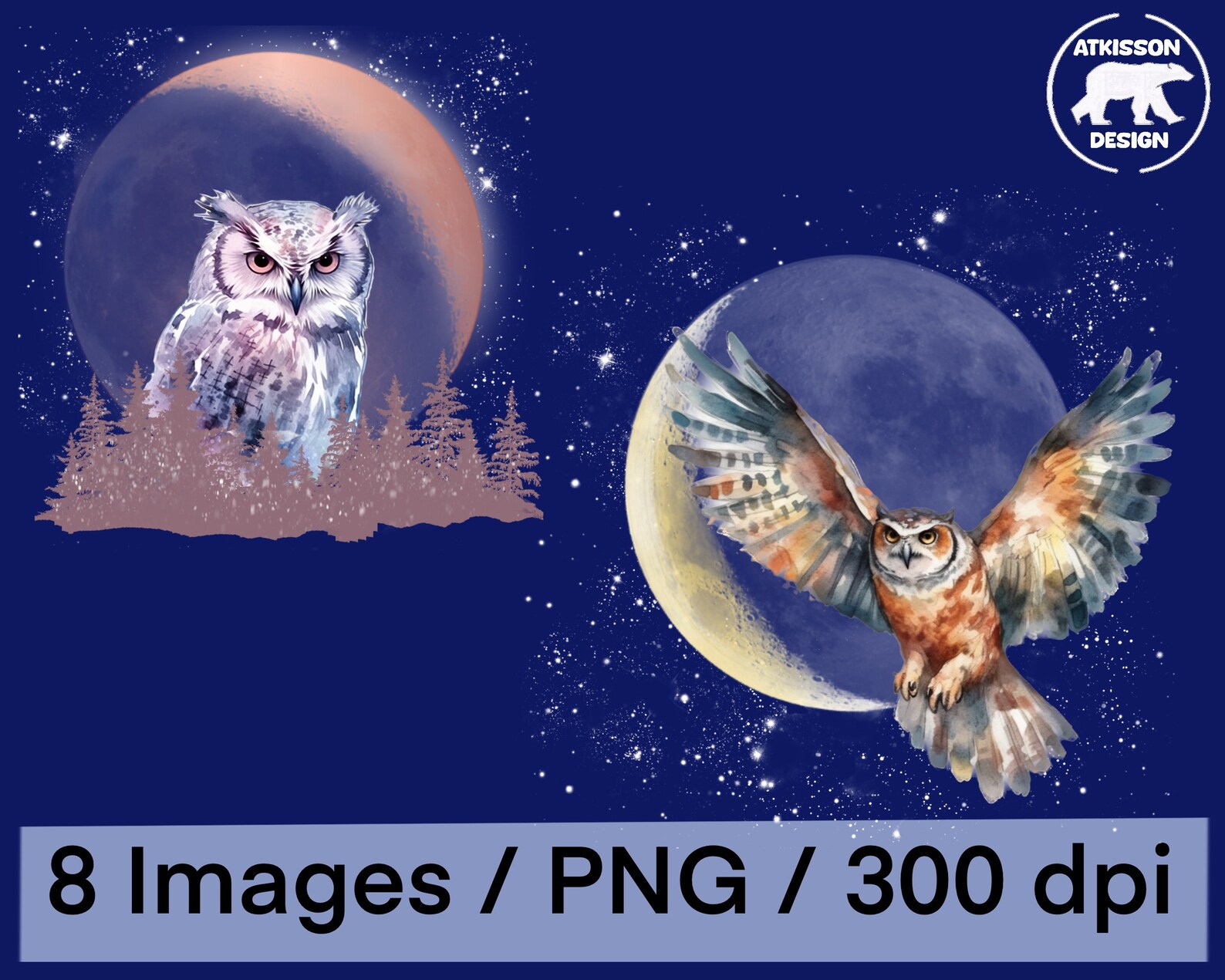 Owl and Moon Celestial Clipart Crescent Moon PNG Star Images Full Moon ...