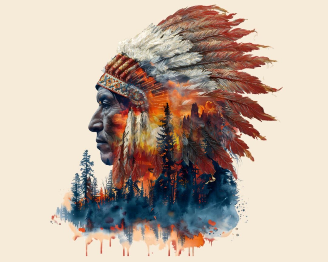 Indian Chieftain Double Exposure PNG SVG: Forest Graphic Clipart ...