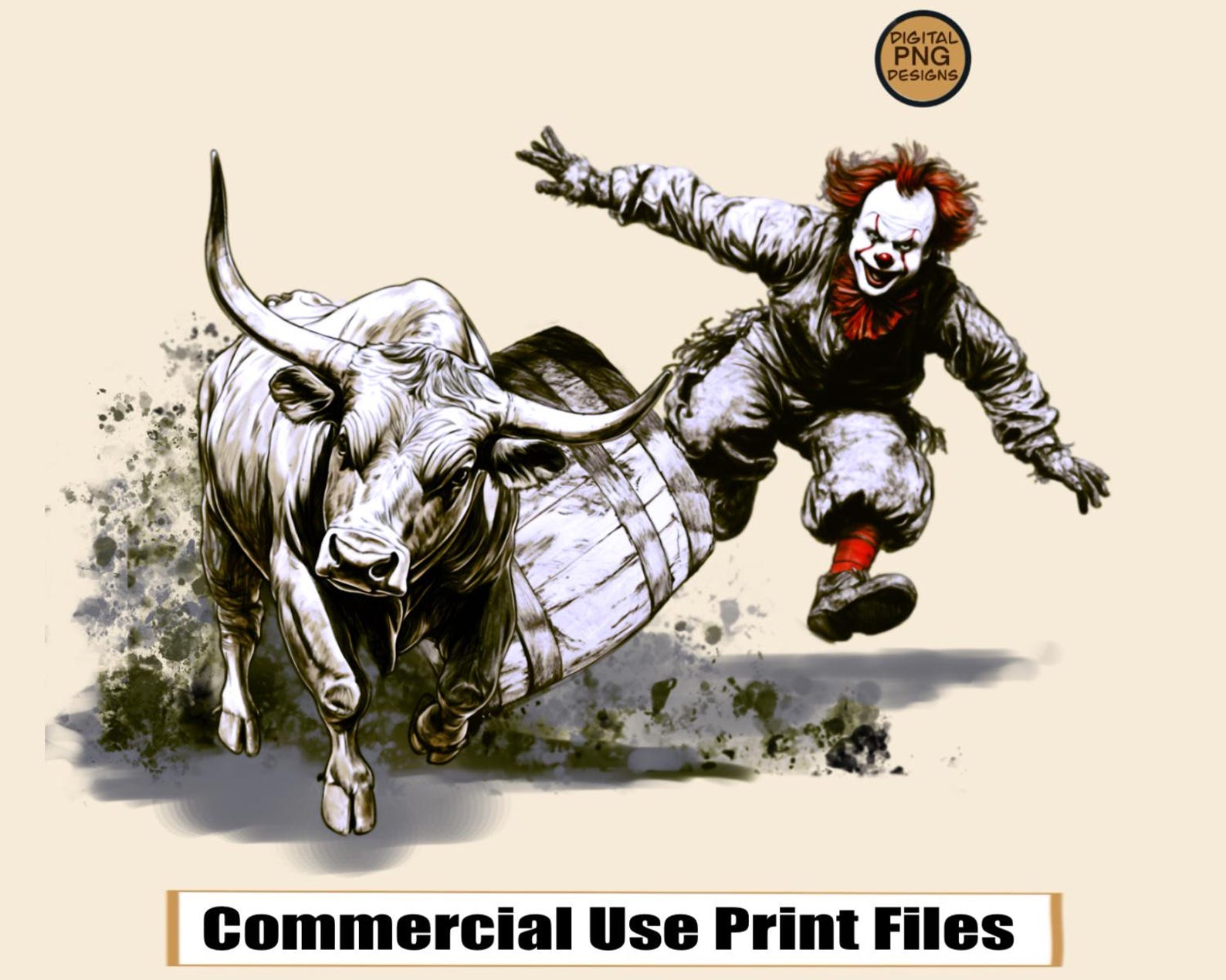 Western Rodeo Clown Clipart PNG Charging Bull Sublimation Design ...