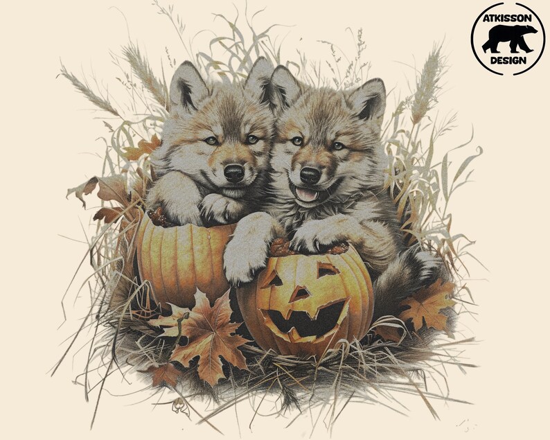 Wolf Cubs Artistic Clipart Pumpkin Clipart Cute Wolf Fall Autumn ...