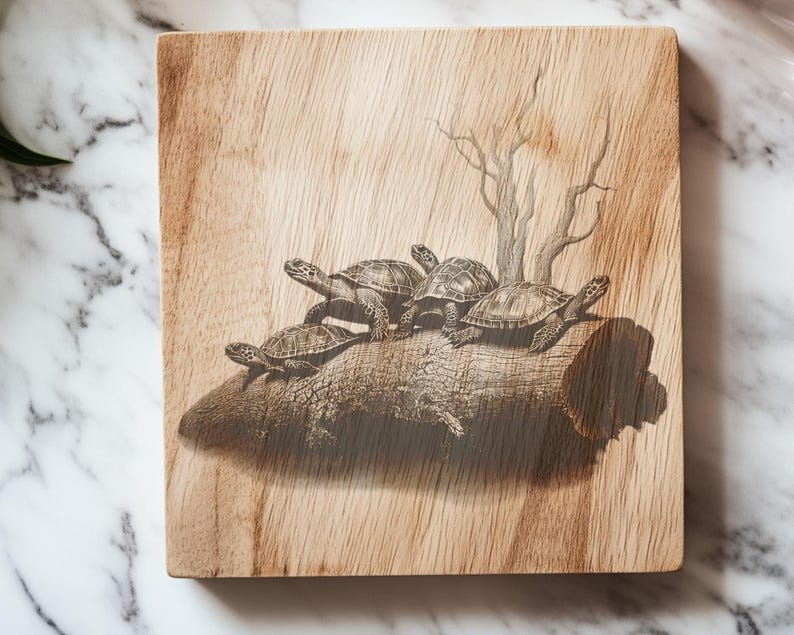 3D Illusion Grayscale PNG Turtles on a Log Intricate High Quality PNG ...