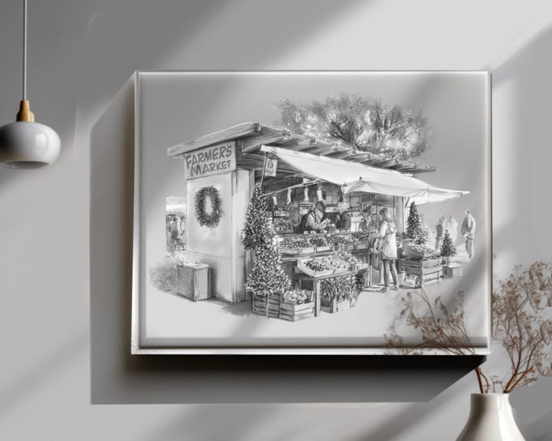 Farmers Market Stall Drawing: Rustic Illustration for Crafts (digital ...