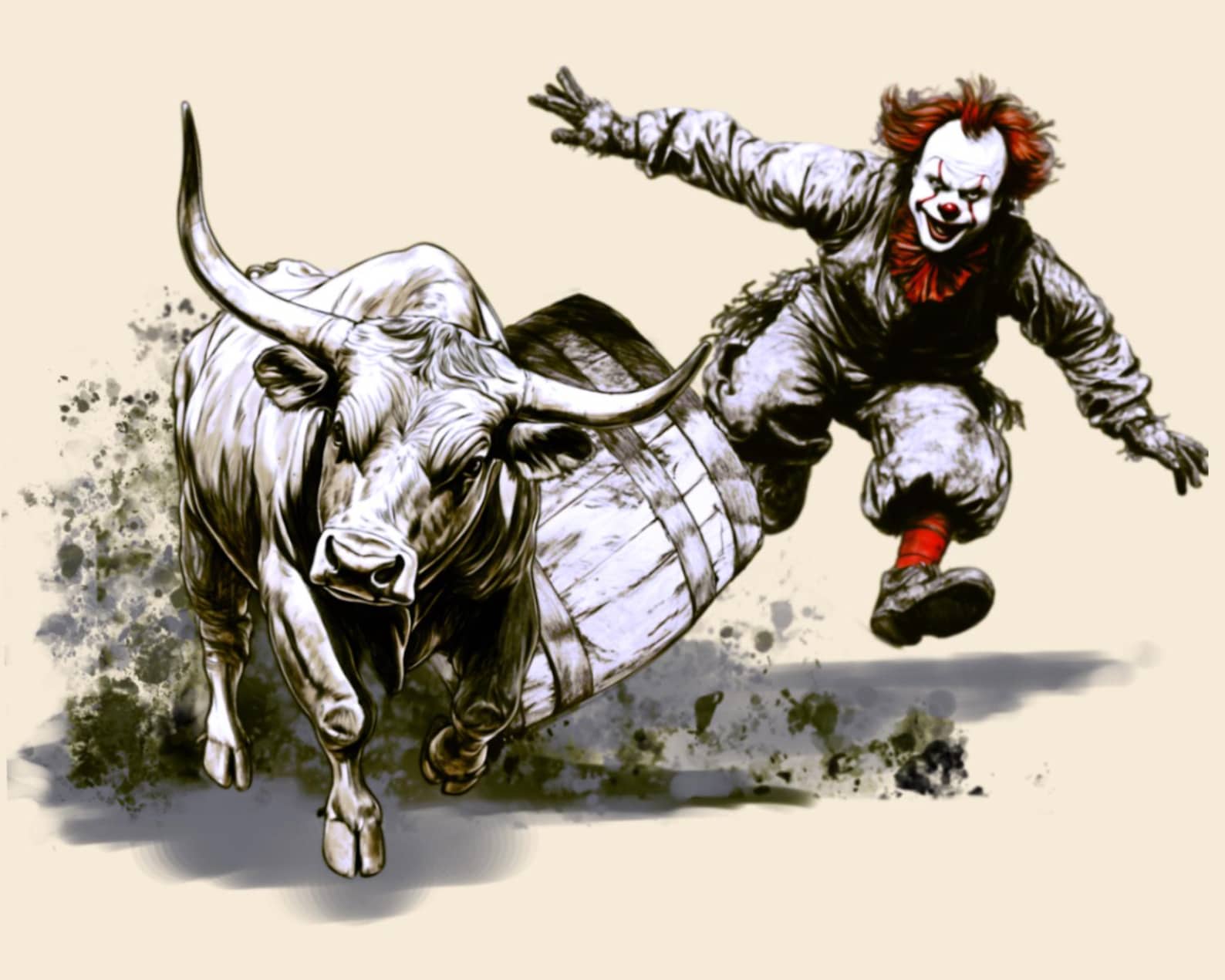 Western Rodeo Clown Clipart PNG Charging Bull Sublimation Design ...