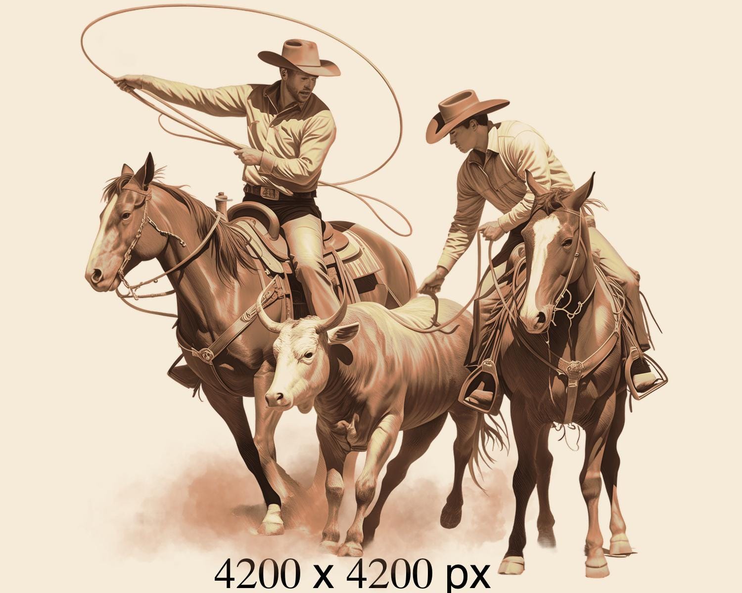 Cowboys Roping PNG Image Team Roping Digital Drawing Working Cow Horse ...