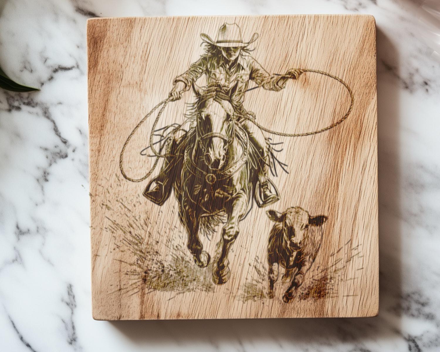 Cowgirl Roping Calf PNG Image Western Rodeo Digital Drawing Clip Art ...