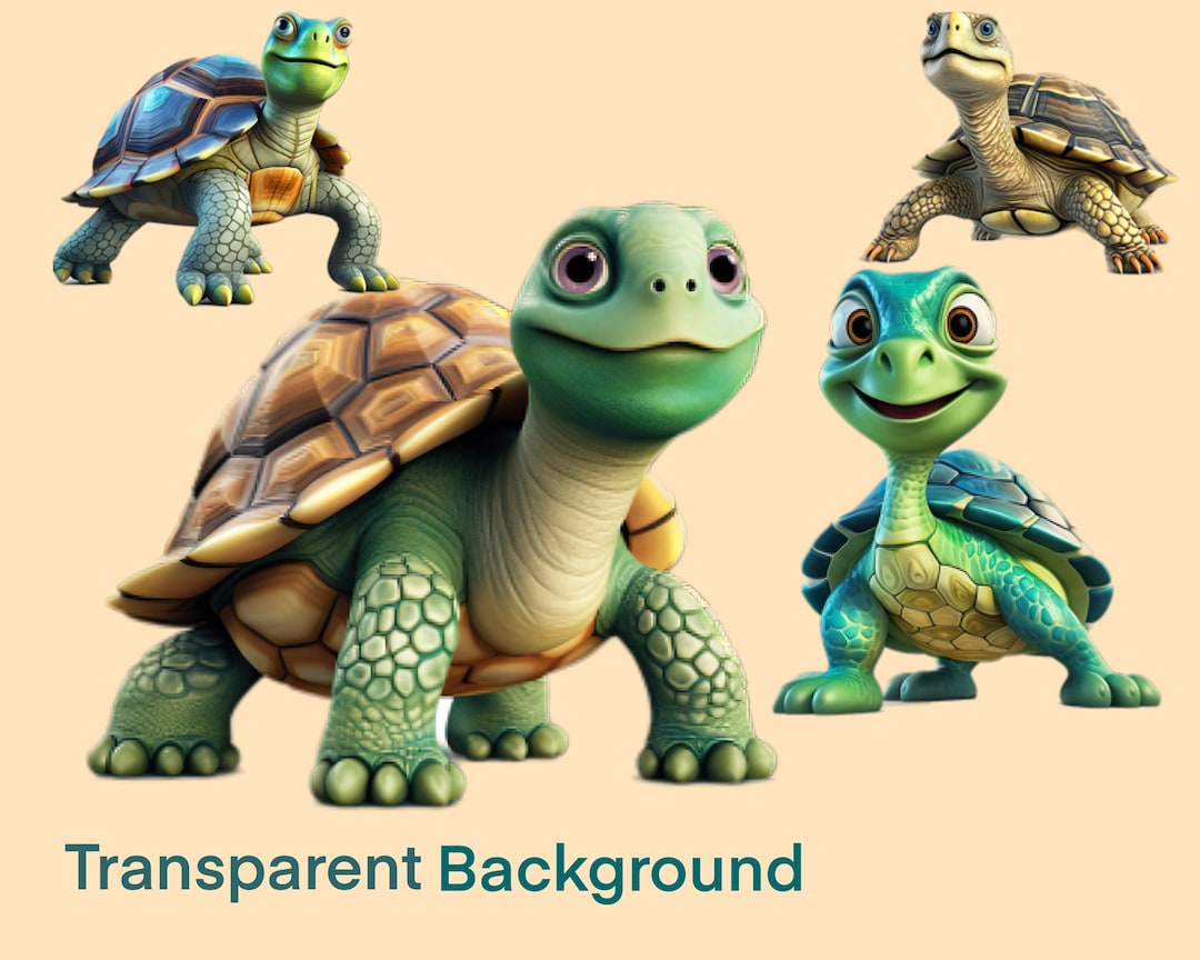 PNG Cute Turtle 3D Vtuber Asset, Set of 4 Individual Elements on ...