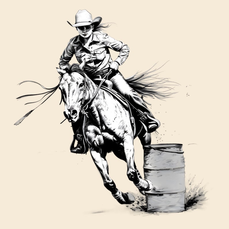Rodeo Clipart Pencil Drawing Transparent Background PNG Barrel Racing ...