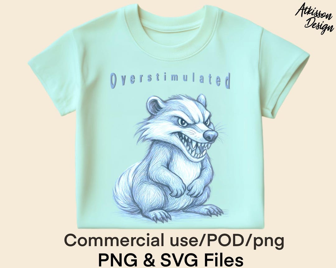 Overstimulated Badger Drawing PNG T-shirt Sublimation Graphic Cute ...