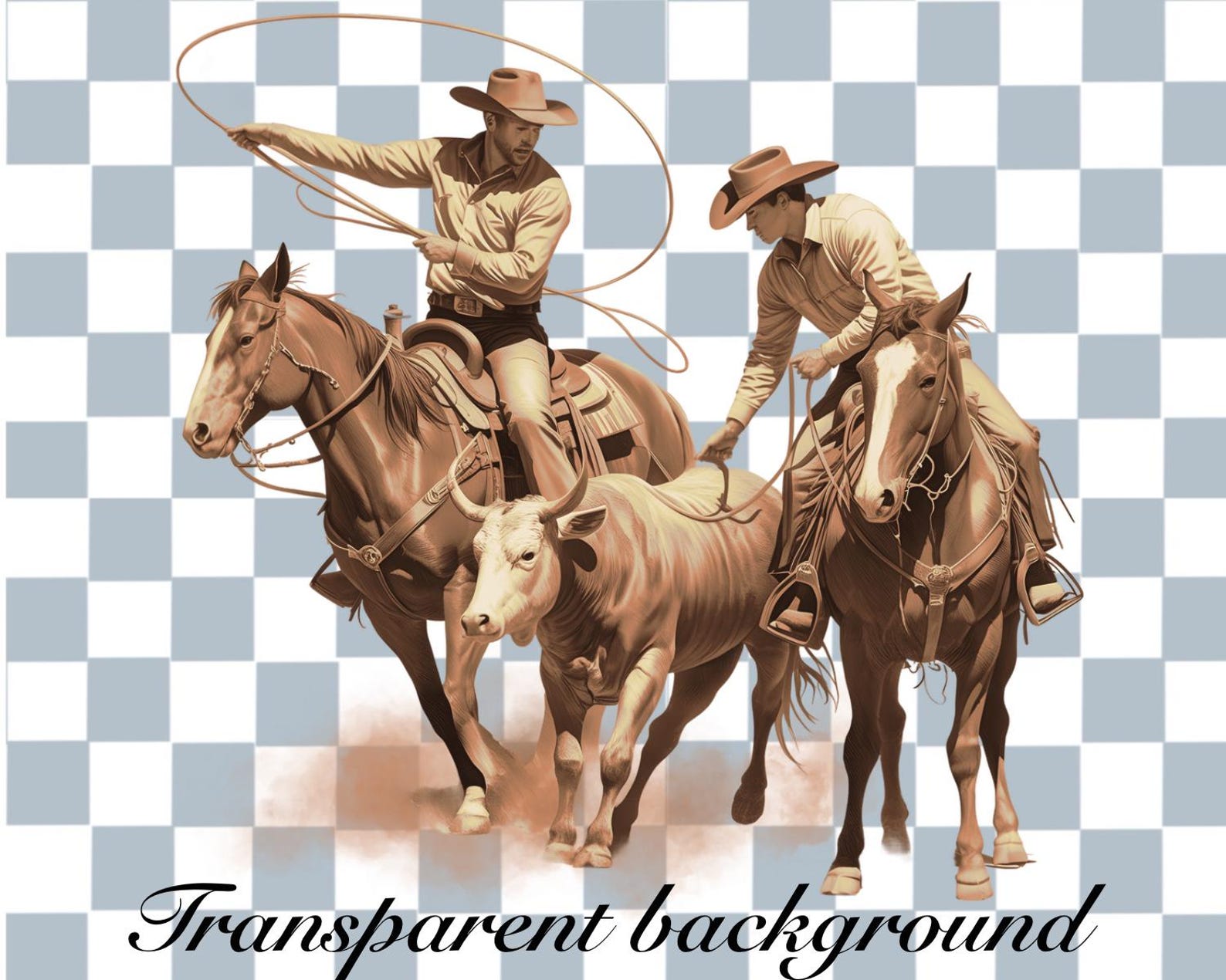 Cowboys Roping PNG Image Team Roping Digital Drawing Working Cow Horse ...