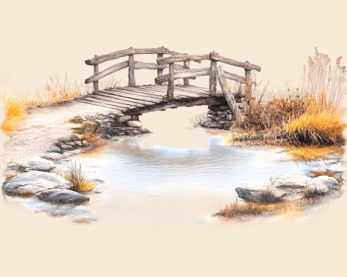 Bridge Clipart Covered Bridge PNG Image Rustic Wooden Bridge Digital ...