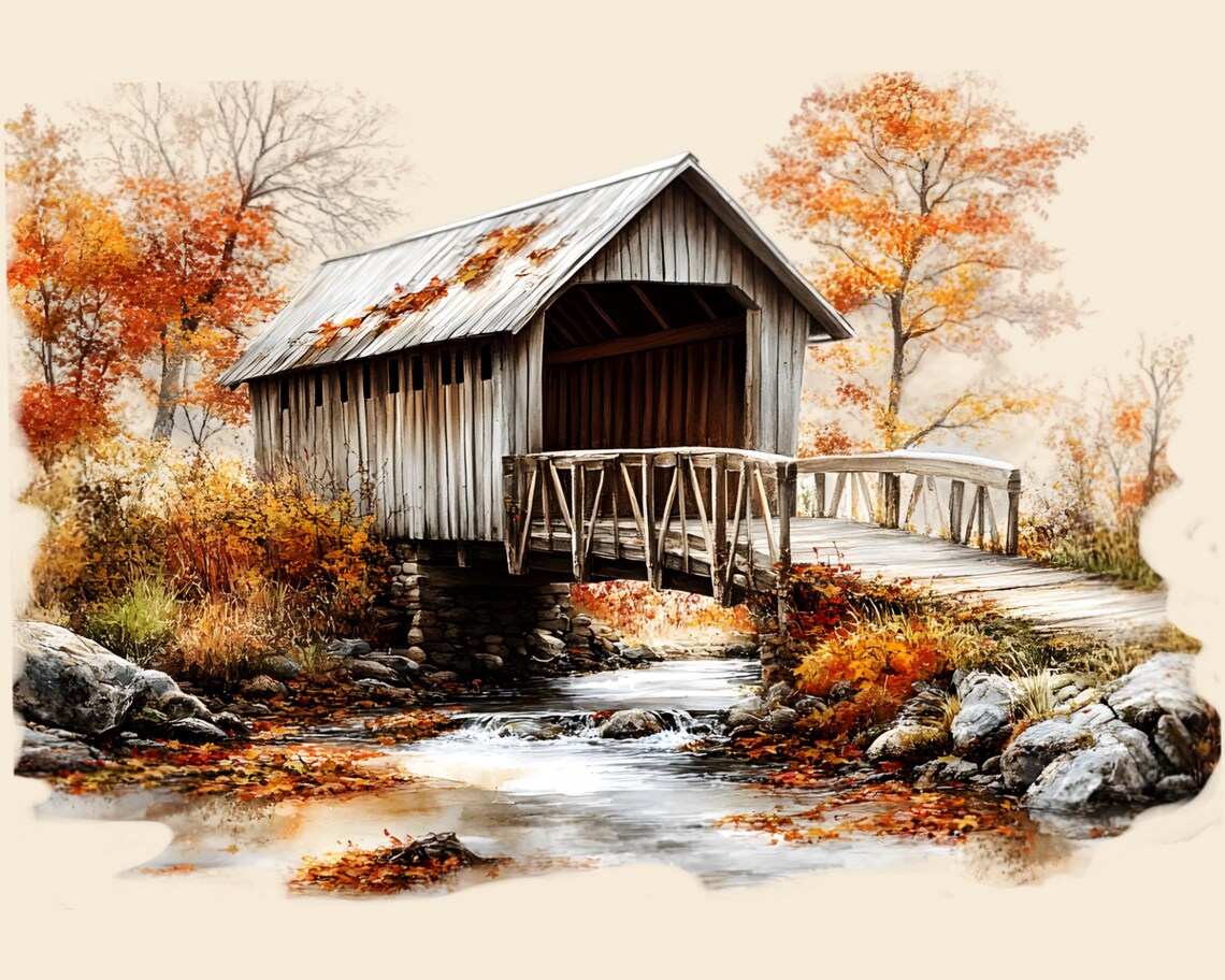 Bridge Clipart Covered Bridge PNG Image Rustic Wooden Bridge Digital ...