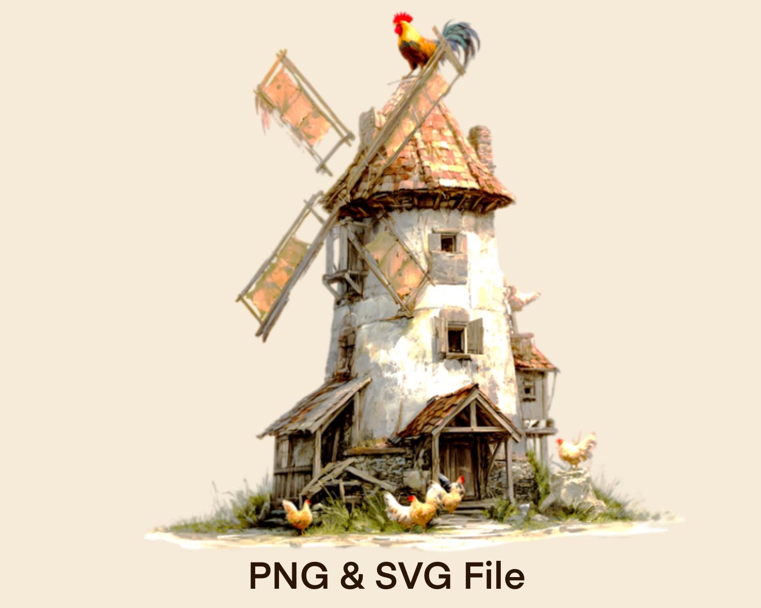 Country Farm Windmill Scene PNG SVG: Sublimation Design, DTF Transfer ...