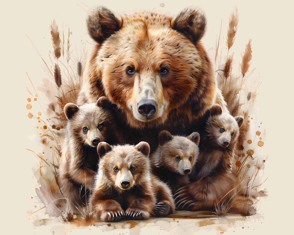 PNG Mother Bear and Cubs Clipart Baby Bears High Resolution 300 Dpi ...